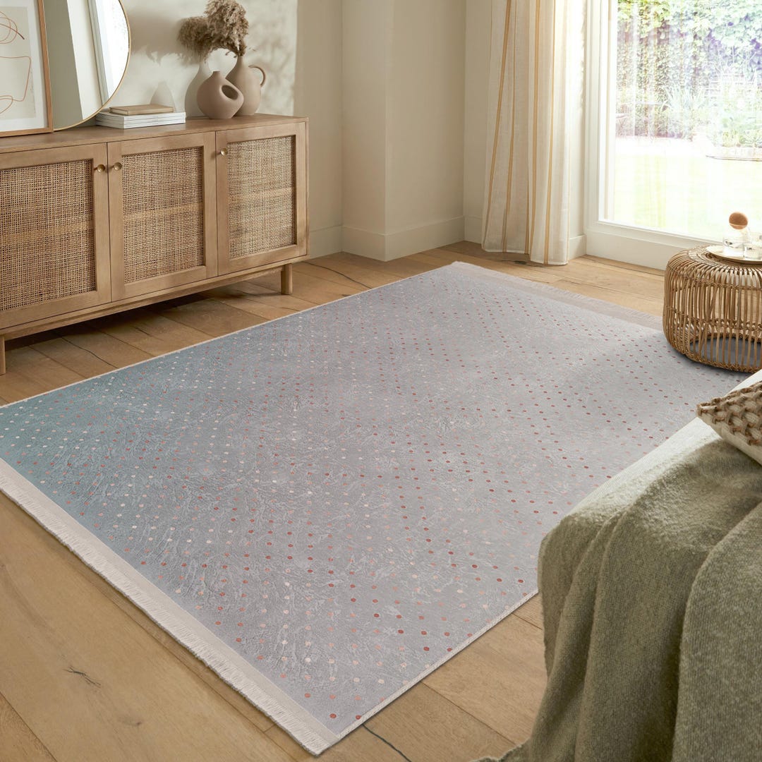 Minimal Polka Dot Area Rug - Scattered Carpet - Simple Muted Tones ...