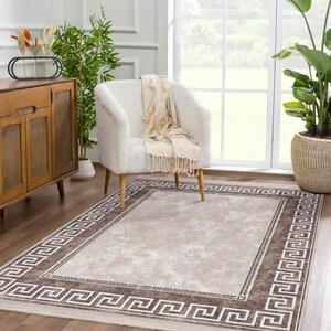 Neoclassical Modern Accent Rug - Meander Washable Carpet - Fret Runner ...