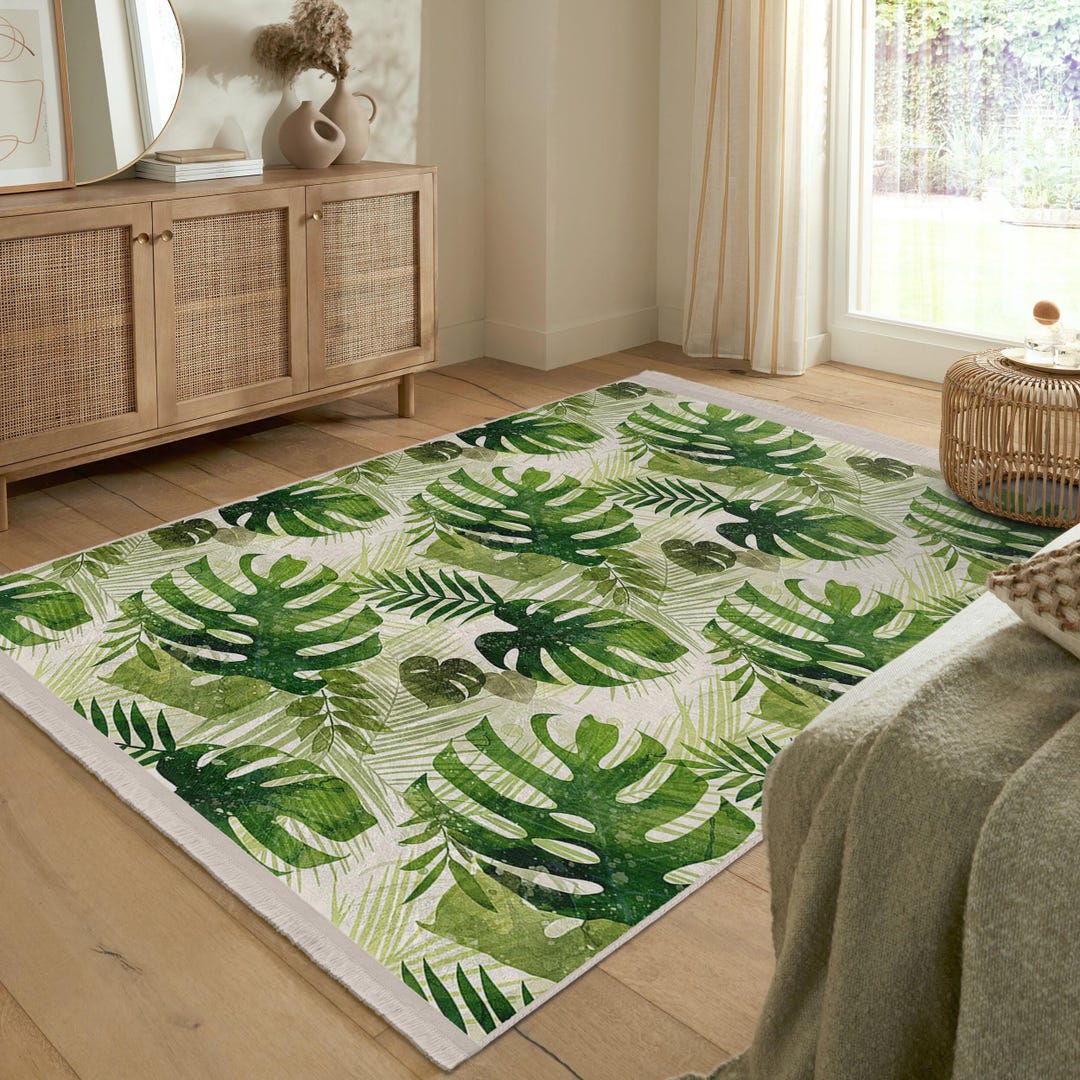 Big Tropical Leaf Area Rug-palm Plant Carpet -jungle Runner-monstera ...