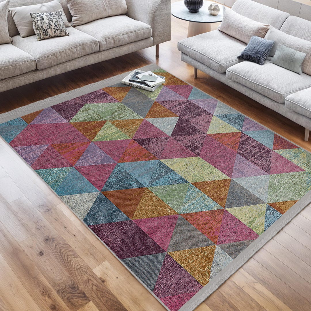 Triangular Statement Accent Rug -vivid Tone Non Slip Area Rug-worn ...