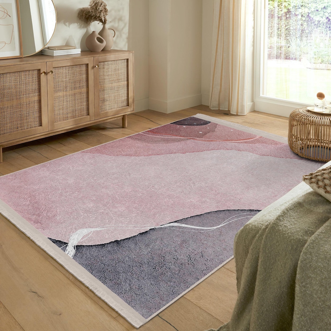 Fluid Subtle Area Rug - Pastel Slip Free Rug - Cozy Faded Washable ...