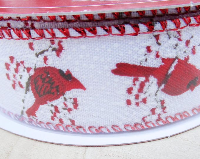 Red Cardinal Bird Wired Christmas Holiday Ribbon, 1 Inch Wide Ribbon - Etsy