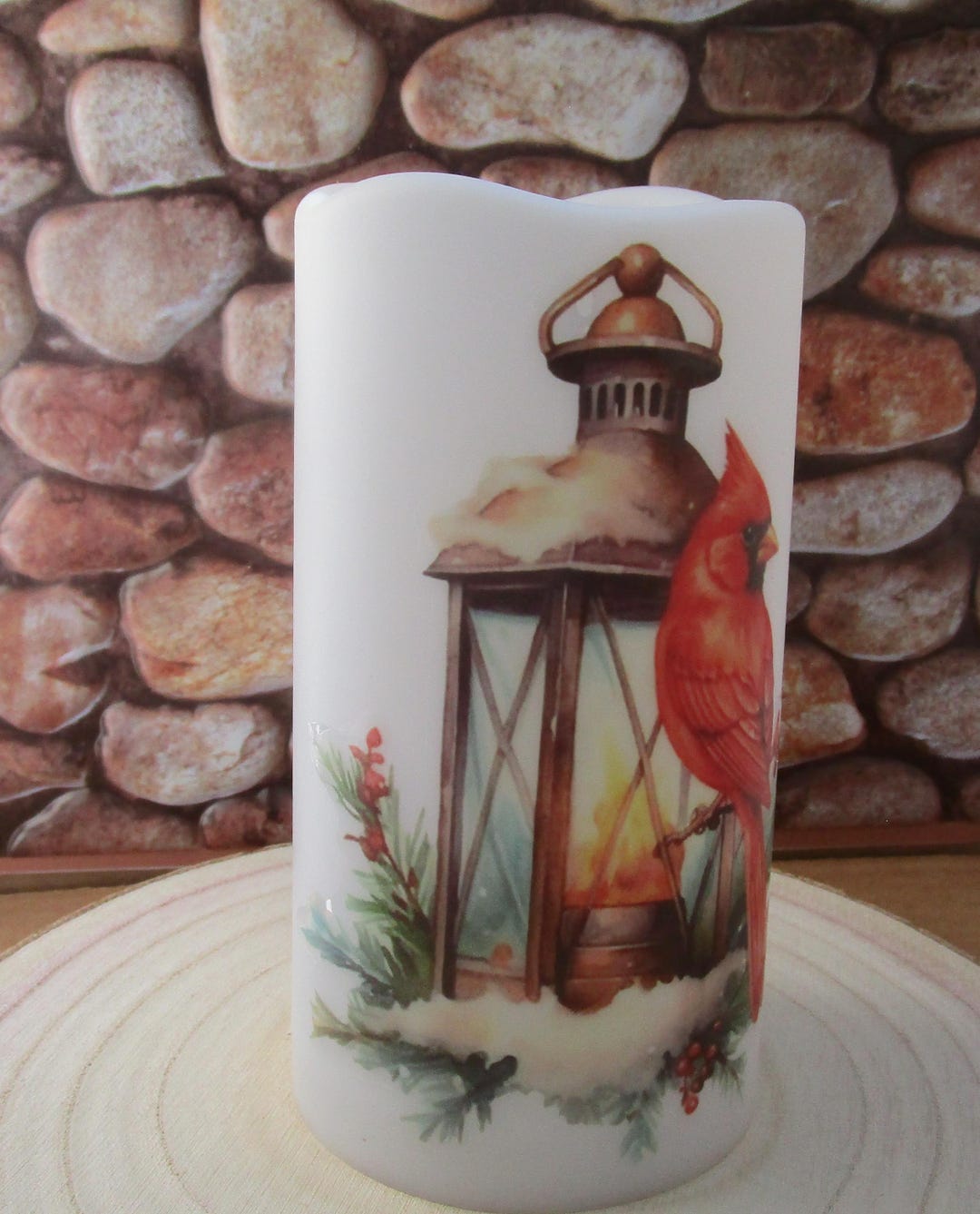 Red Bird White 6 Inch Winter Christmas Holiday Flame Less Candle - Etsy