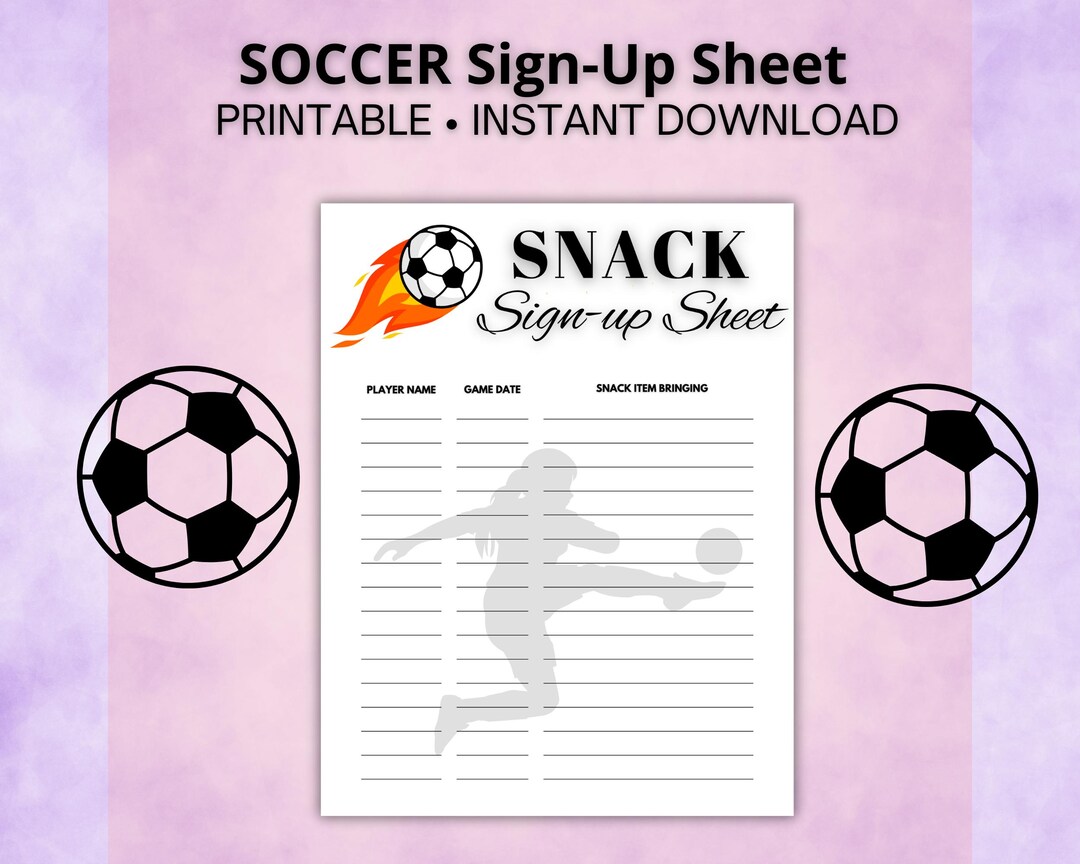 Soccer Team Snack Sign-up Sheet. This is an Instant Digital Download (8 ...