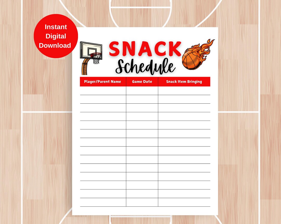 Basketball Snack Sign-up Schedule Sheet - Etsy