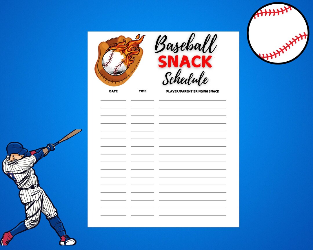 Printable Baseball Snack Schedule Sign-up Sheet (includes a Line for ...