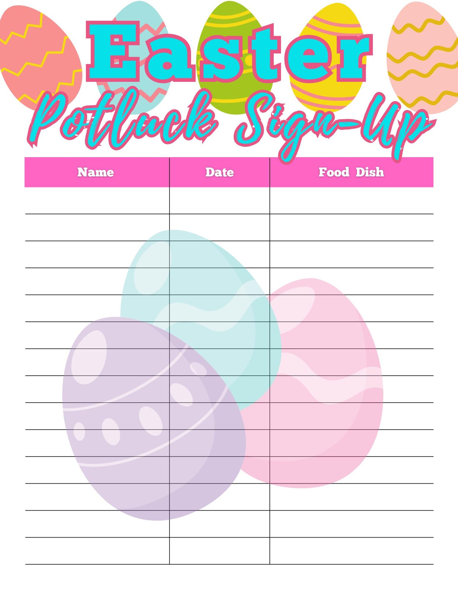 Easter Potluck Sign-up Sheet - Etsy