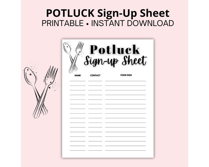 Potluck Sign-up Sheet Printable Instant Download - Etsy