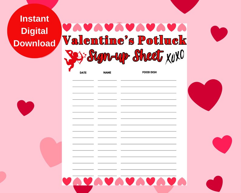 Valentine's Day Potluck Sign-up Sheet - Etsy