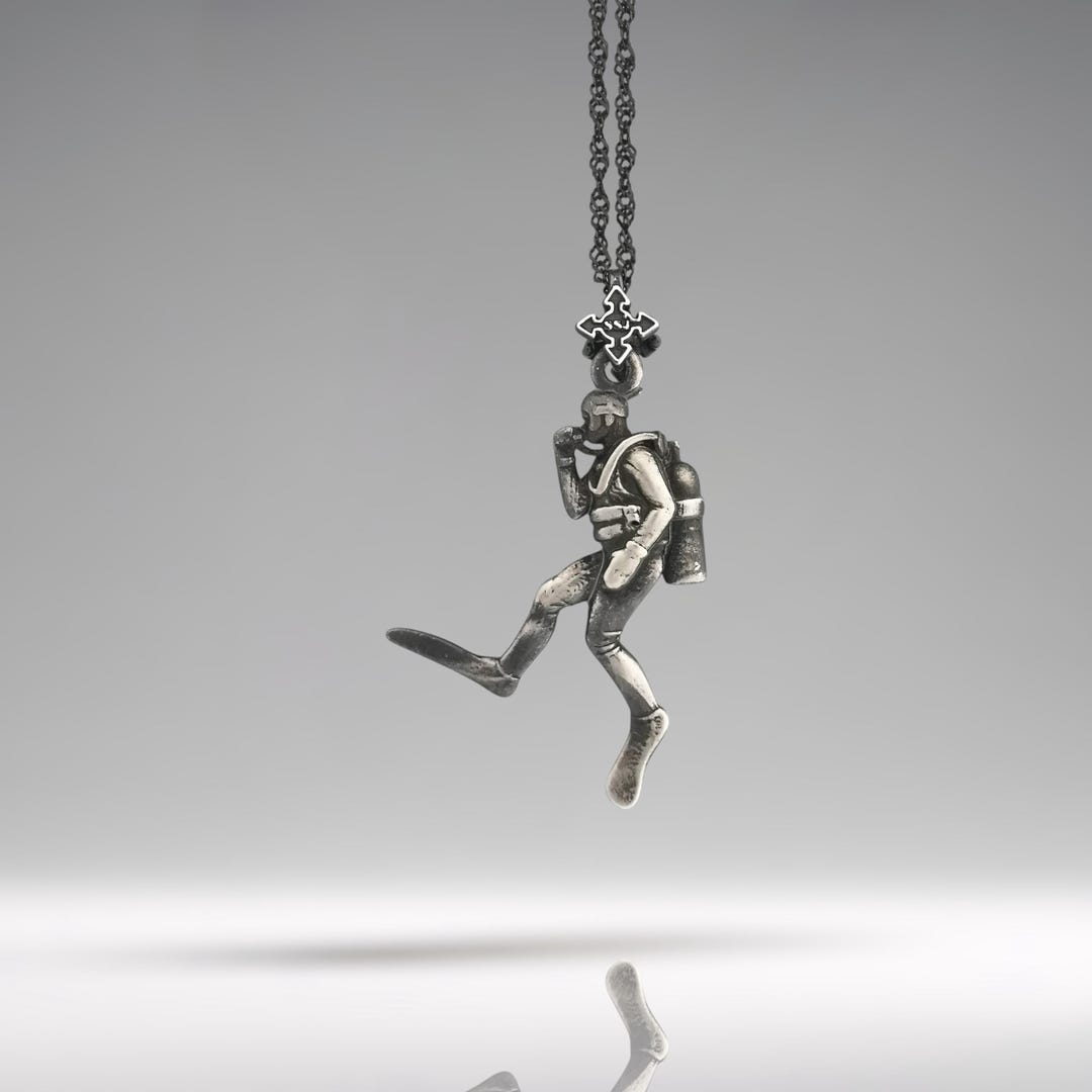 Vintage Style Scuba Diver Pendant, 925 Sterling Silver Handmade Charm ...