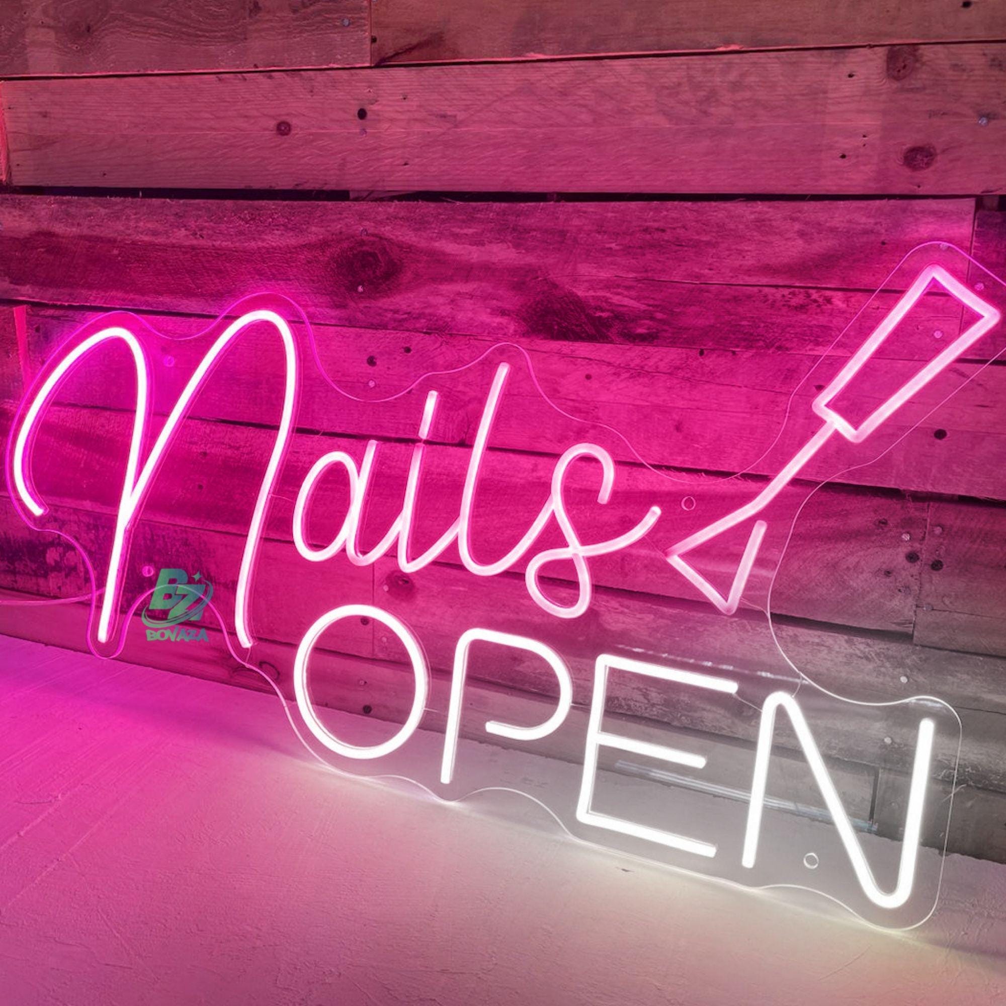 Nails Open Neon Sign LED Nail Salon Sign Pink Beauty Studio Light ...