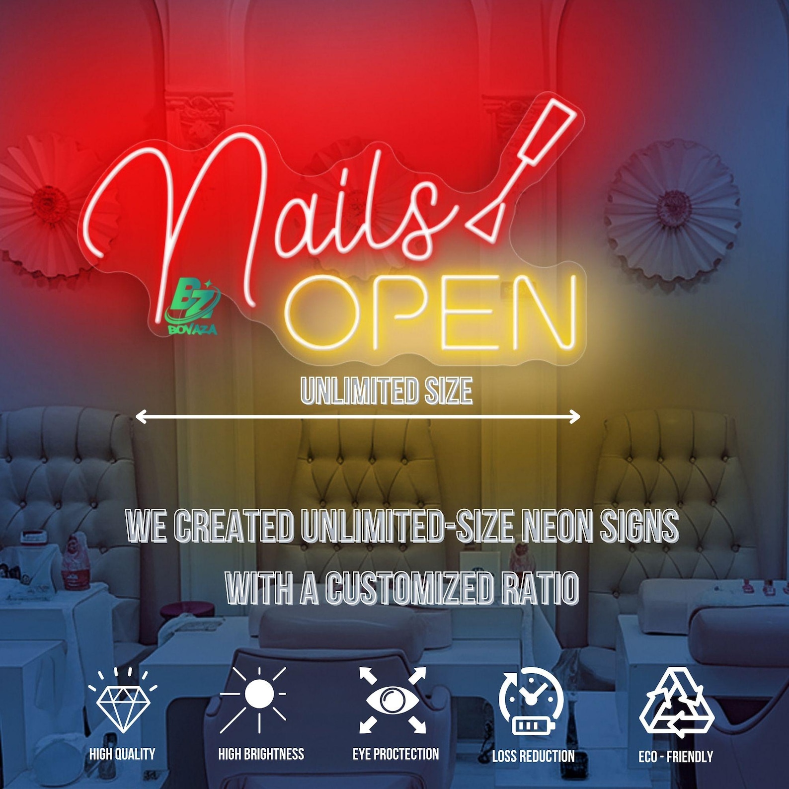 Nails Open Neon Sign LED Nail Salon Sign Pink Beauty Studio Light ...