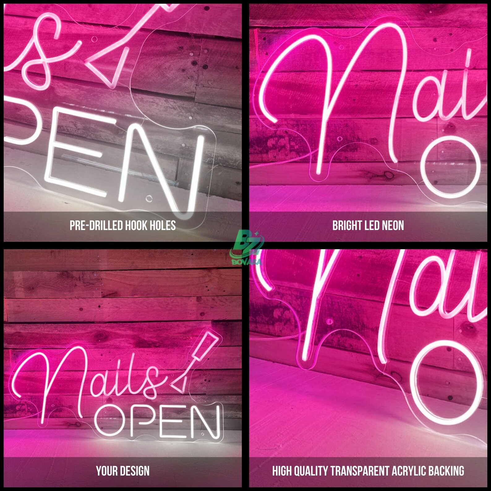 Nails Open Neon Sign LED Nail Salon Sign Pink Beauty Studio Light ...