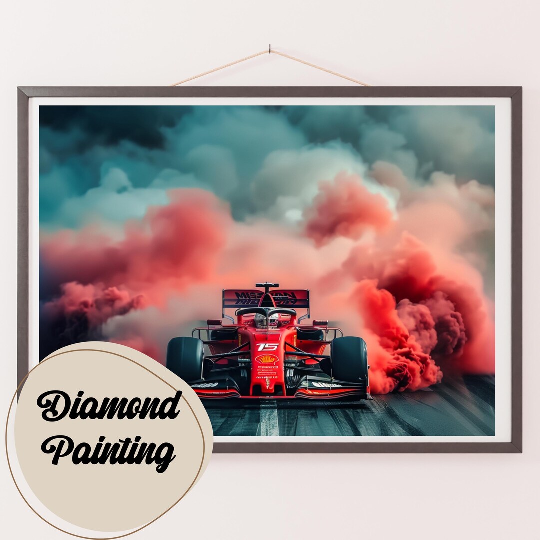 Diamond Painting Kit, Red Formula 1 Car in Action, Motorsport Art for ...