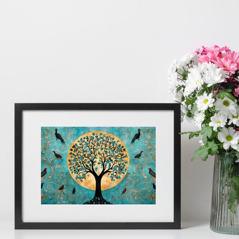 Tree of Harmony Paint by Numbers Kit: Botanical Teal Art - Etsy