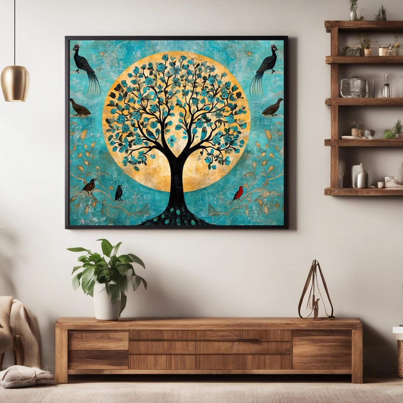 Tree of Harmony Paint by Numbers Kit: Botanical Teal Art - Etsy