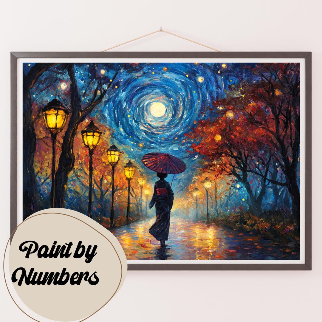 Starry Autumn Walk Paint by Numbers Kit: Japanese Art DIY Painting - Etsy