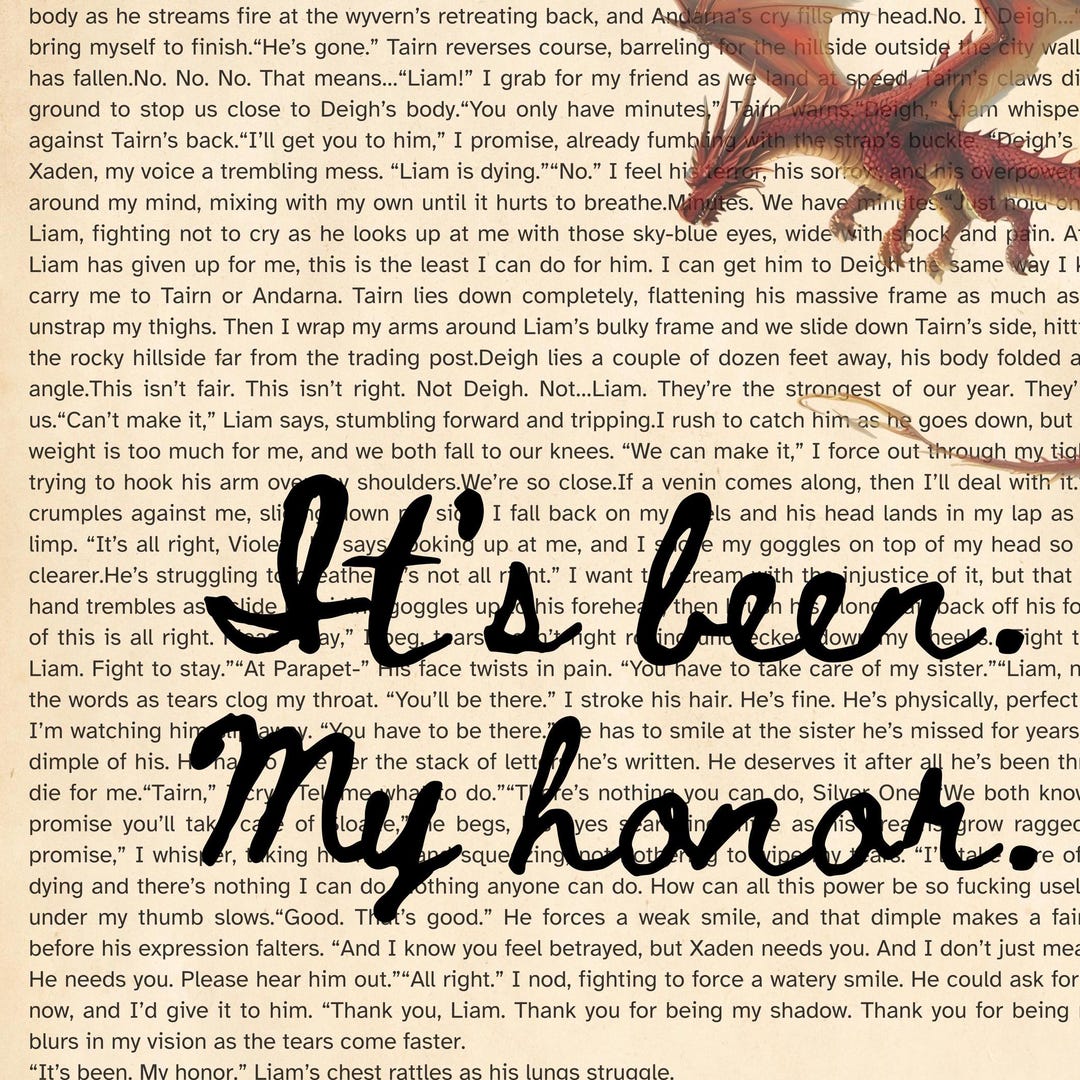 Poster Fourth Wing - Liam's Last Words Ch.36 Quote, Fantasy Book Quote ...