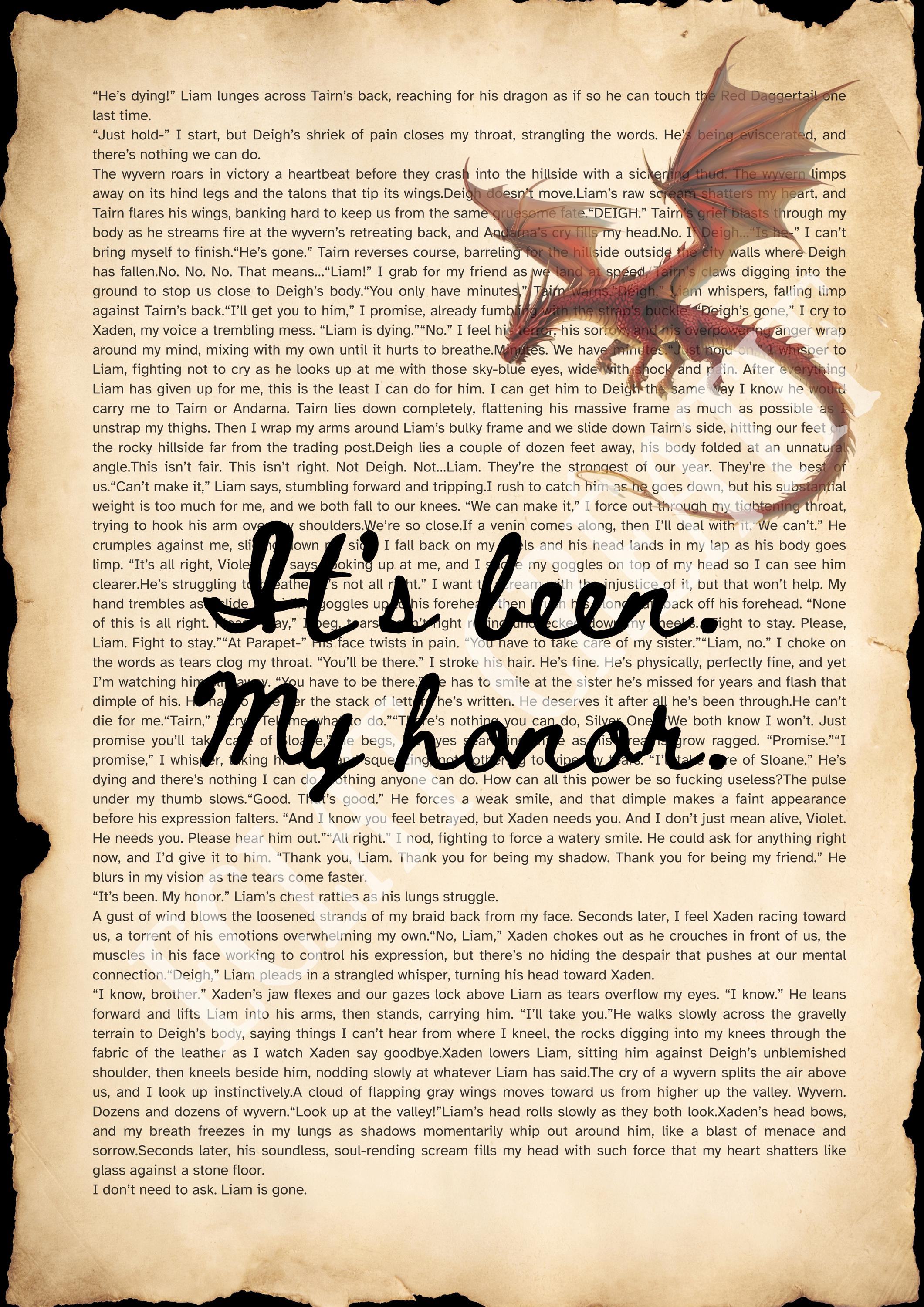 Fourth Wing Quote Poster: Liam's Last Words, Dragon Art (digital ...