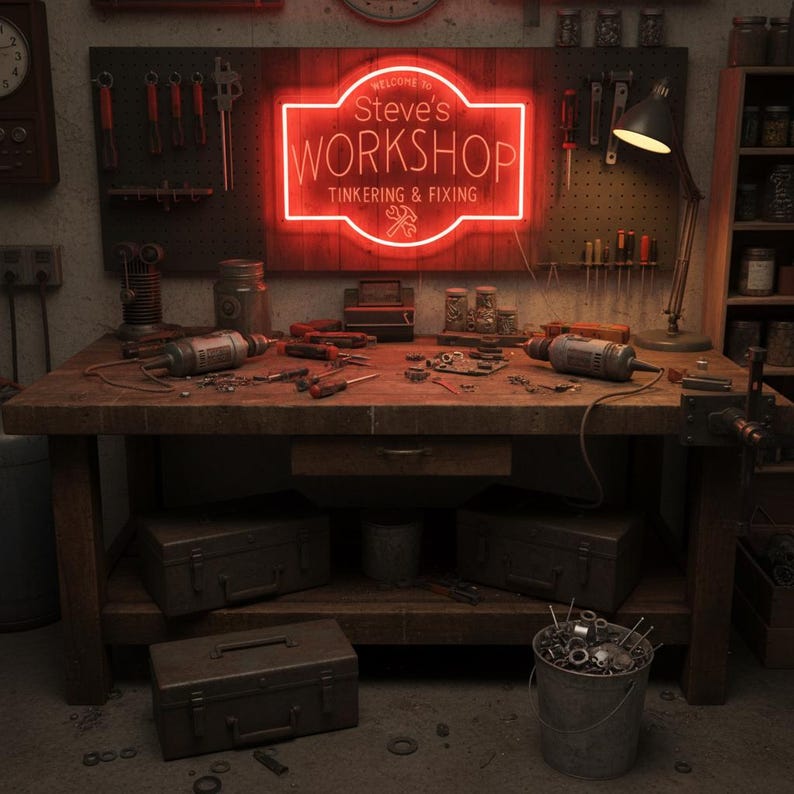 Custom Neon Workshop Sign, Garage Decor, Man Cave Gift - Etsy