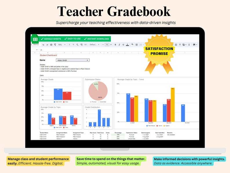 Teacher Gradebook Spreadsheet Template, Digital Grade Book, Student ...
