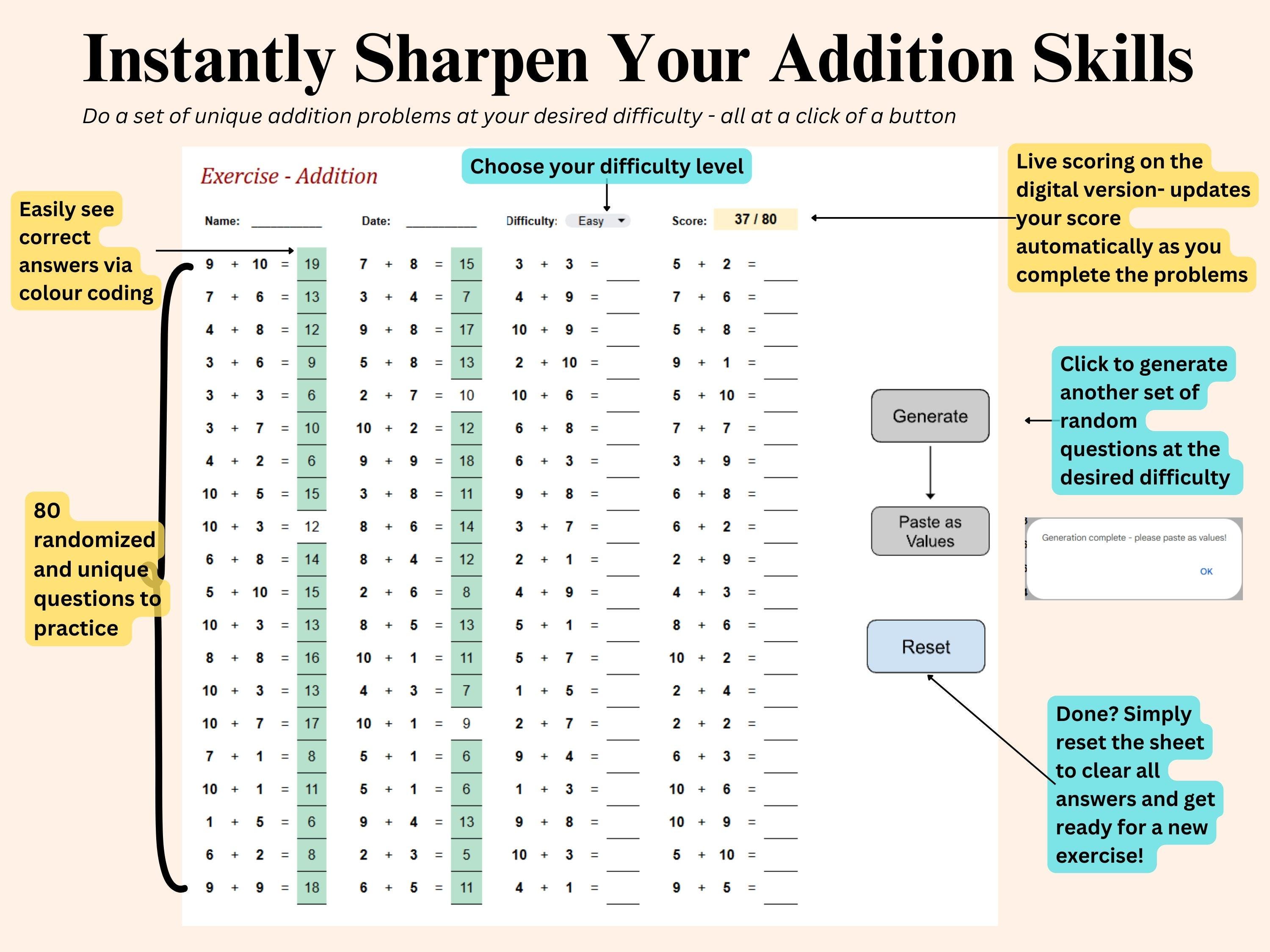 Maths Worksheets GENERATOR, Printable Maths Worksheets, Digital Maths ...