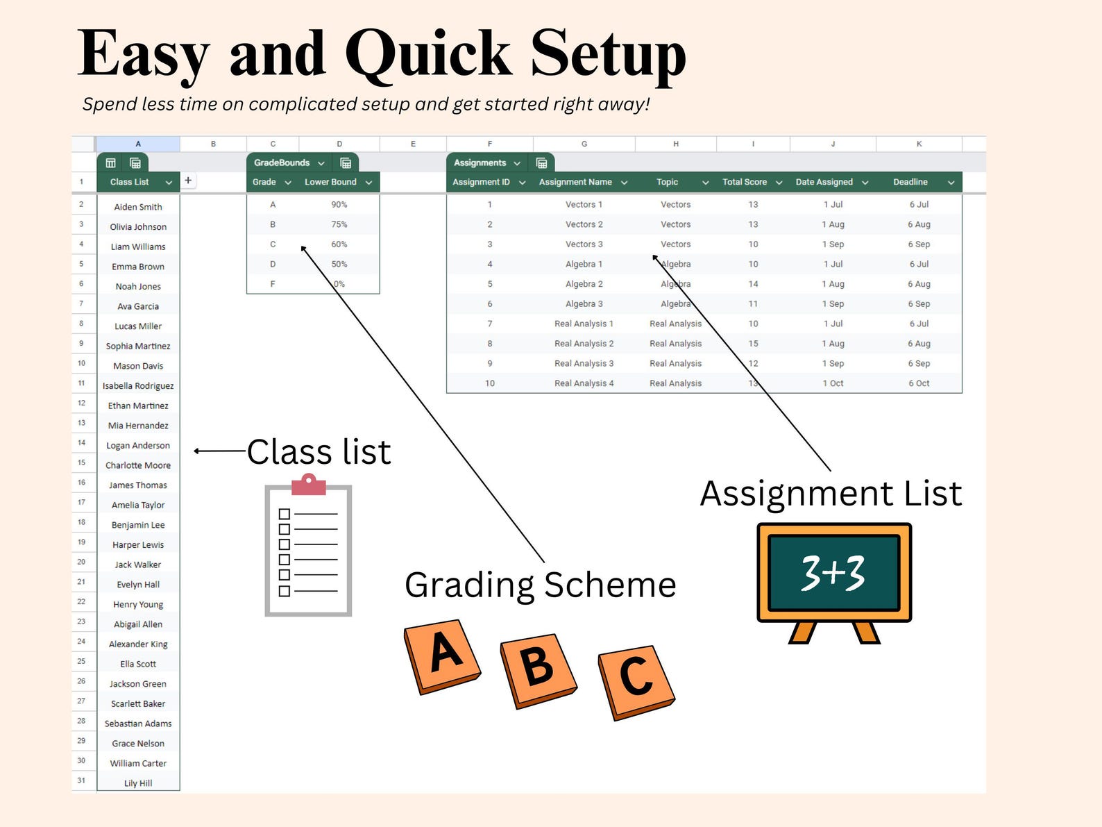 Teacher Gradebook Spreadsheet Template, Digital Grade Book, Student ...