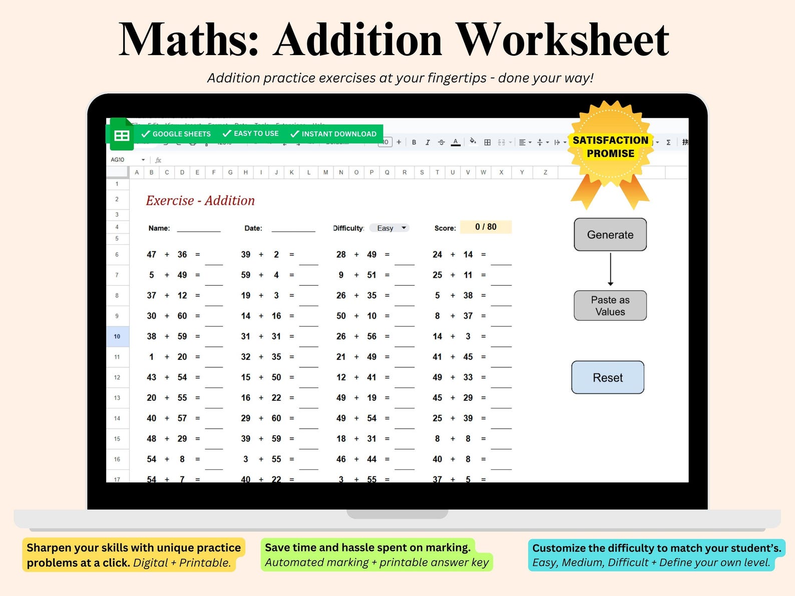 Maths Worksheets GENERATOR, Printable Maths Worksheets, Digital Maths ...