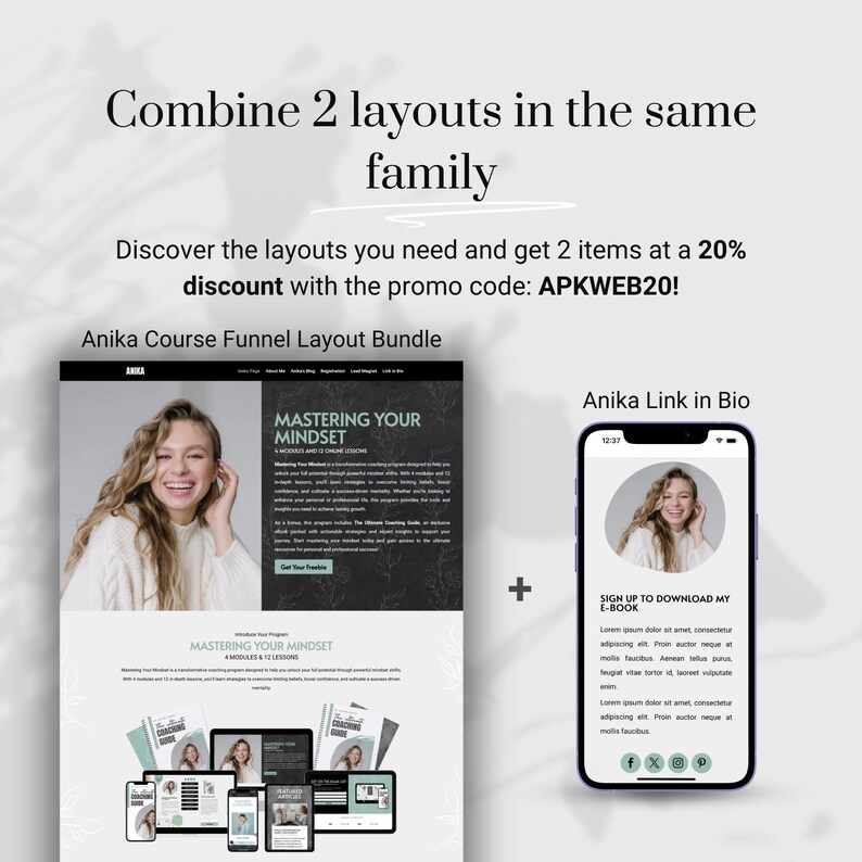 Editable Bio Link Divi Canva Template Wordpress Anika Layout Custom Instagram Social Media ...