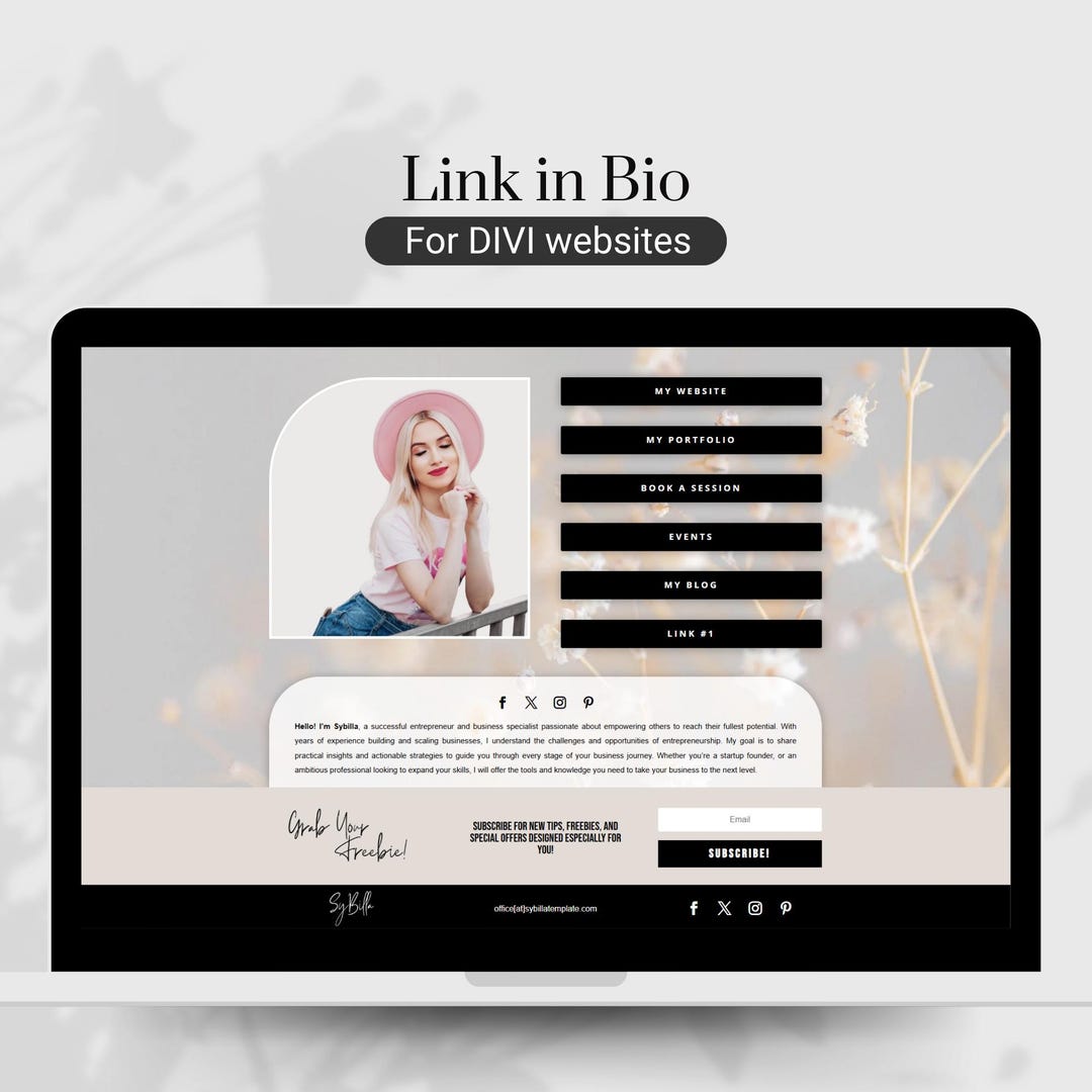 Editable Bio Link Divi Canva Template Wordpress Sybilla Layout Custom Instagram Social Media ...