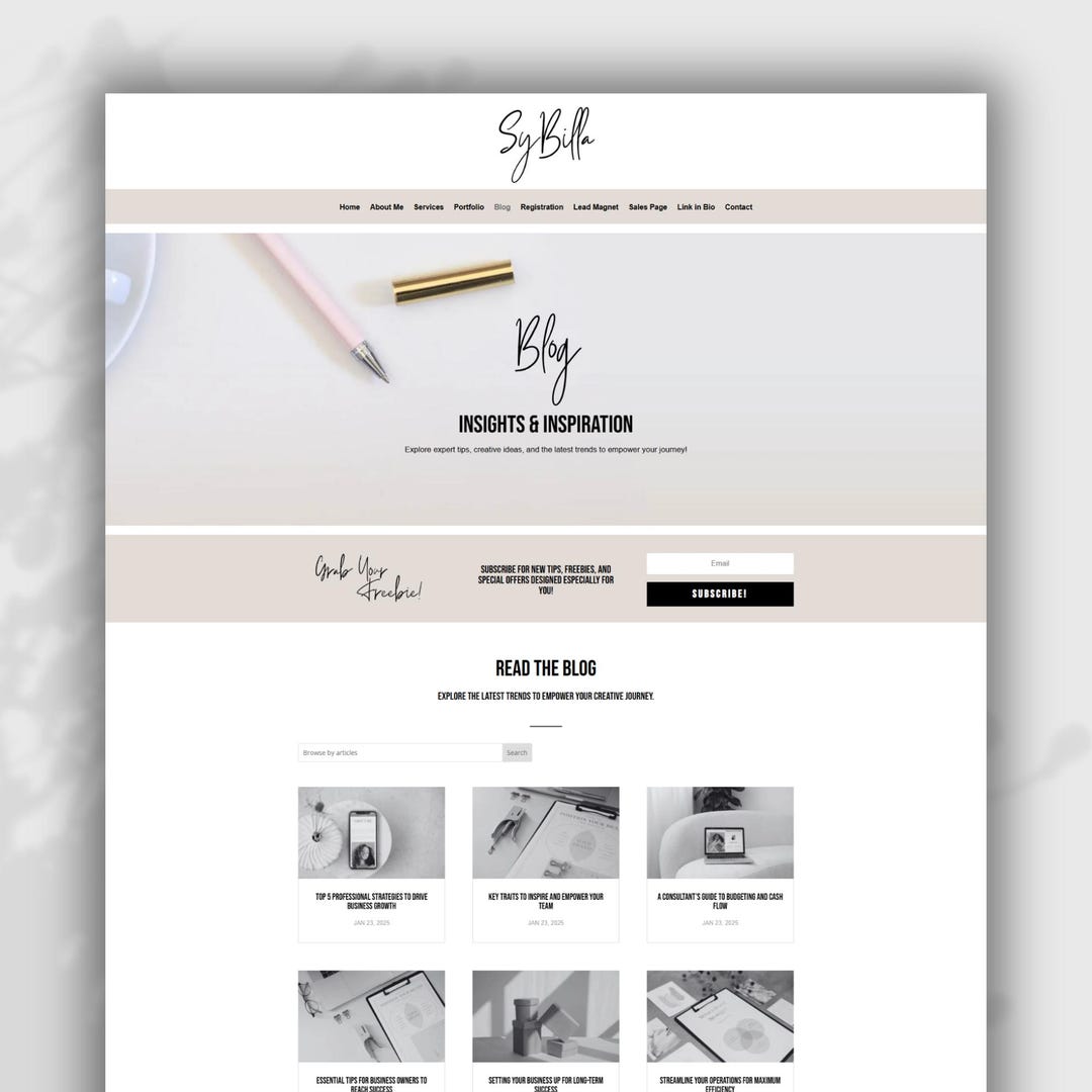 Sybilla Divi Wordpress Blog and Blog Post Layout Editable Canva Template Web Theme Business ...