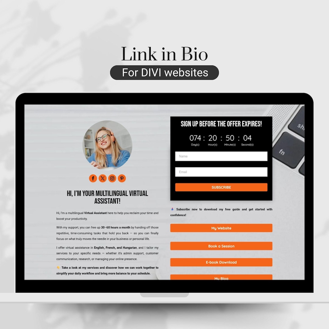 Editable Link in Bio Divi Template Wordpress Canva Custom Instagram Social Media Linktree ...