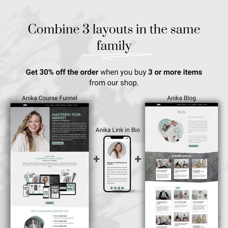 Editable Bio Link Divi Canva Template Wordpress Anika Layout Custom Instagram Social Media ...