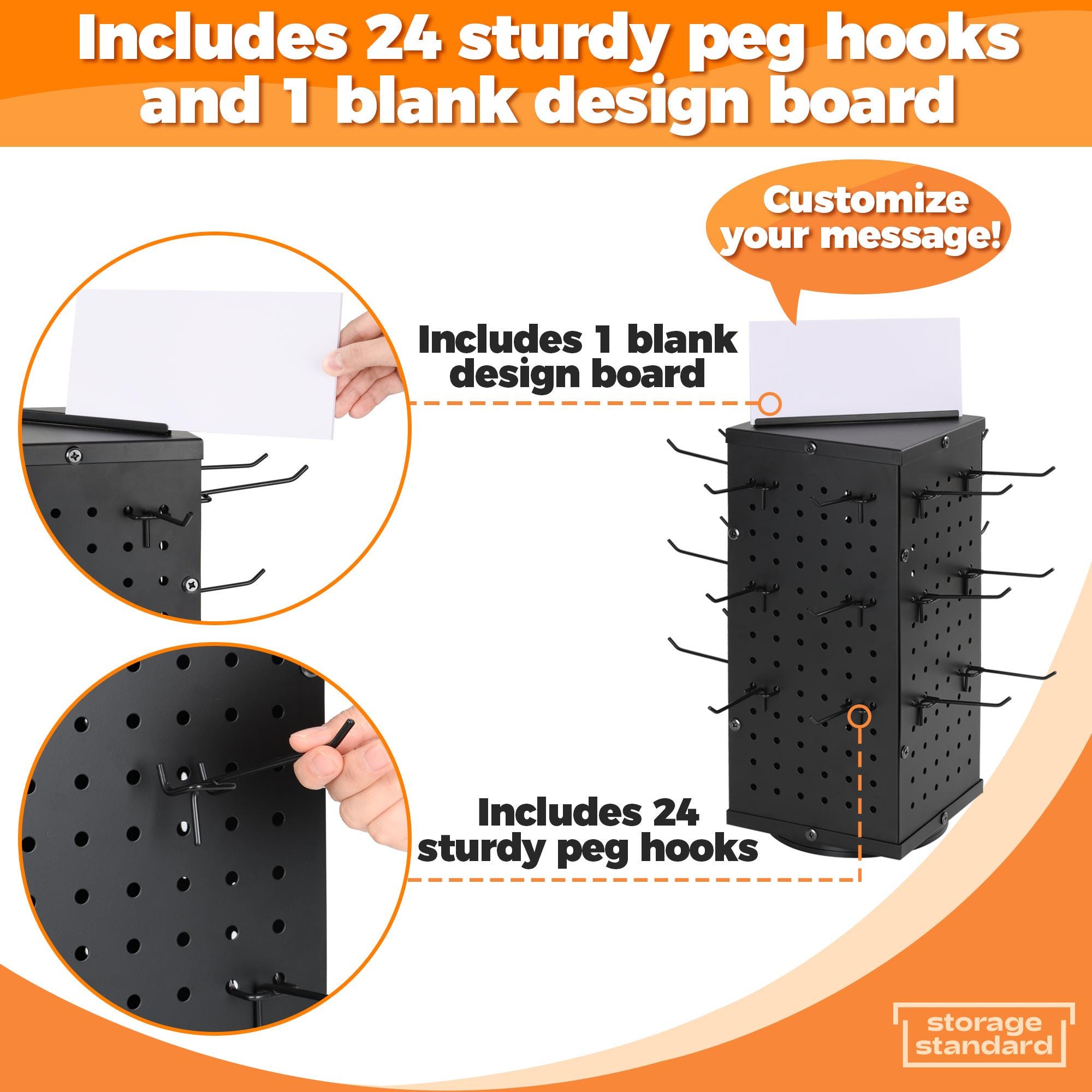 FREE US SHIPPING Rotating Pegboard Display Stand With 24 Hooks & Sign ...