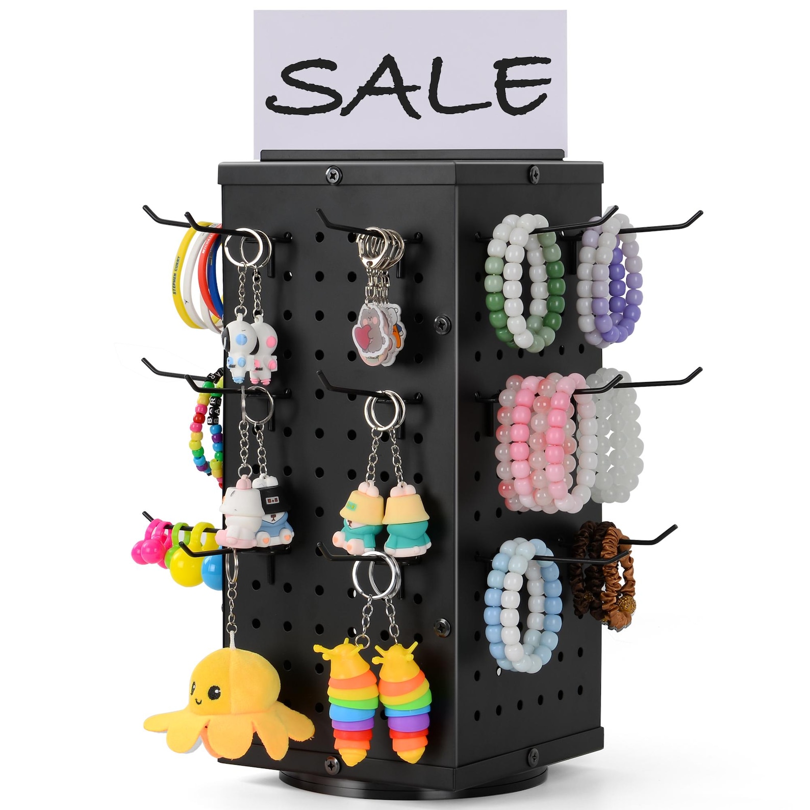 FREE US SHIPPING Rotating Pegboard Display Stand With 24 Hooks & Sign ...
