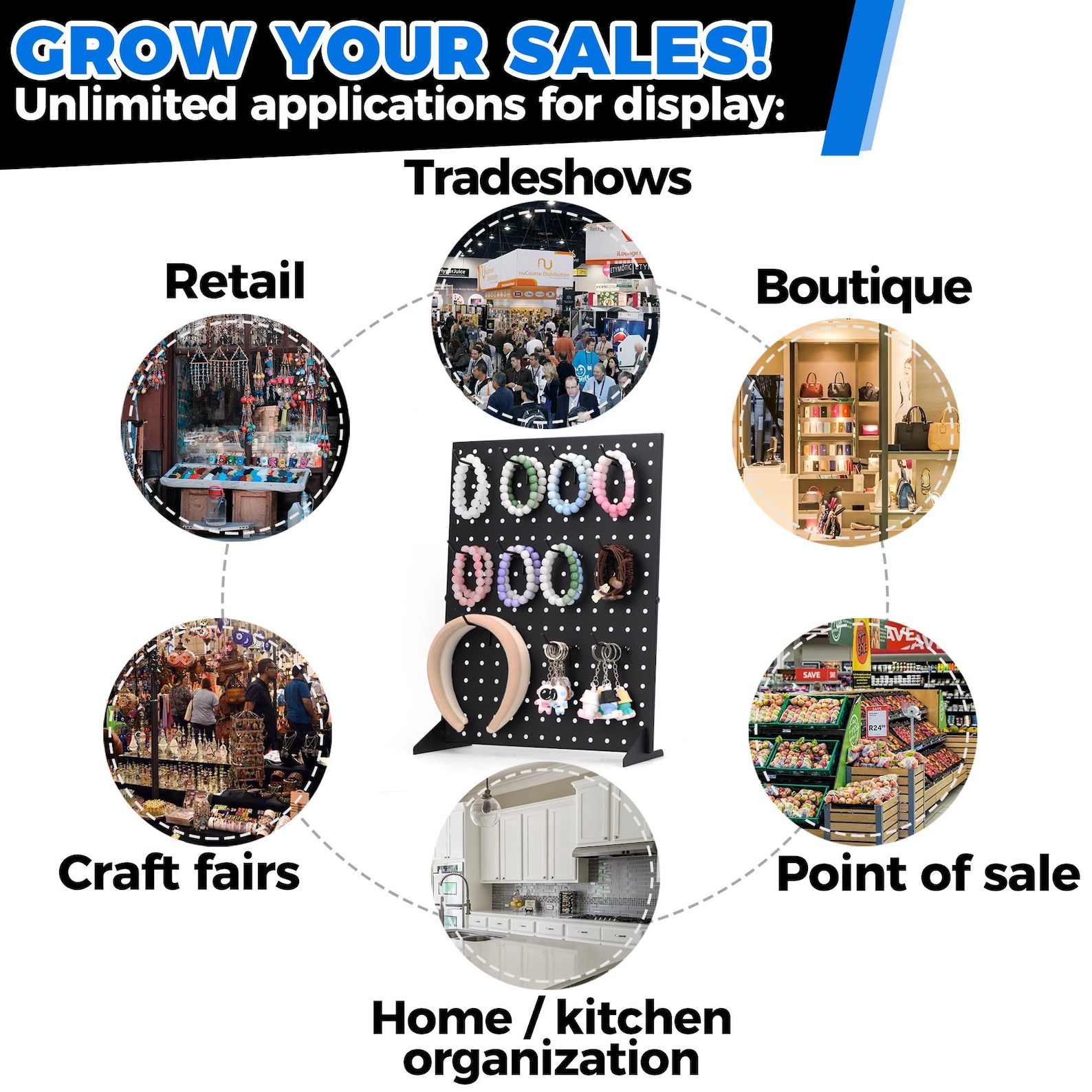 Pegboard Display Stand With 12 Peg Hooks for Retail Craft Shows & Fairs ...