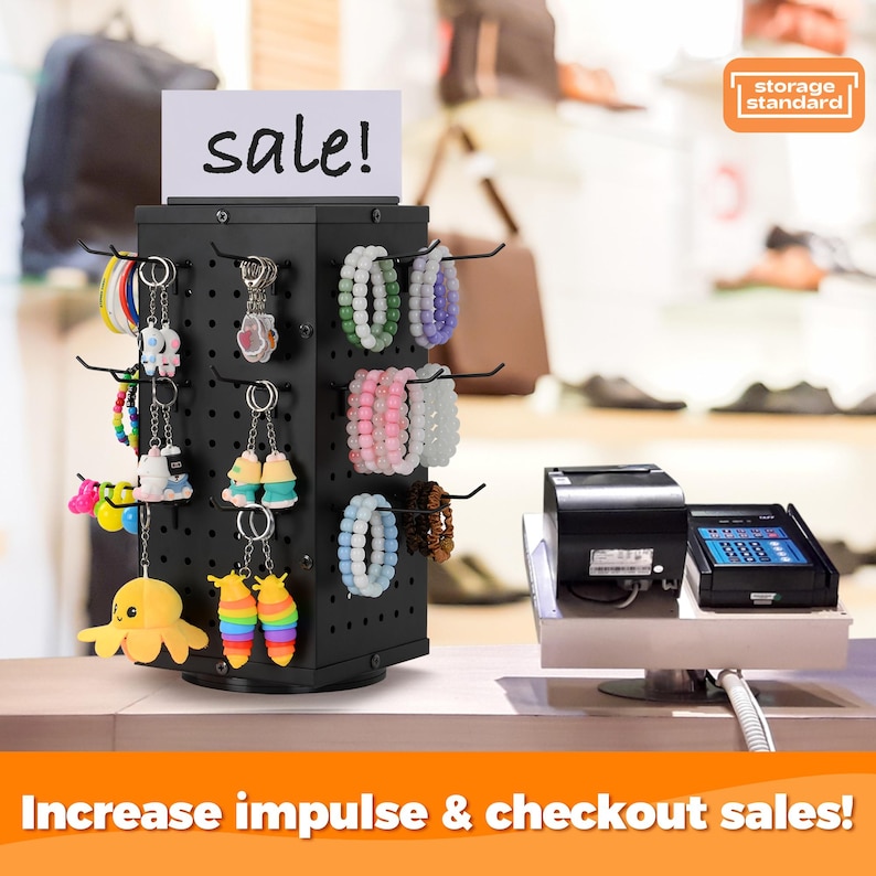 FREE US SHIPPING Rotating Pegboard Display Stand With 24 Hooks & Sign ...