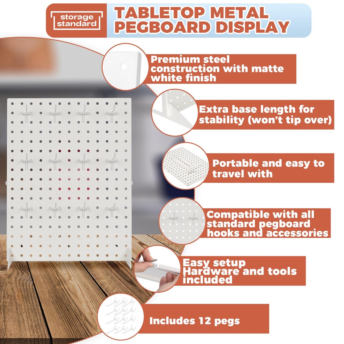 Pegboard Display Stand With 12 Peg Hooks for Retail Craft Shows & Fairs ...