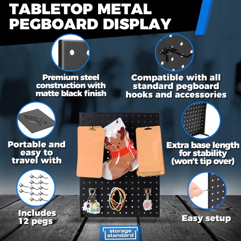 Pegboard Display Stand With 12 Peg Hooks for Retail Craft Shows & Fairs ...