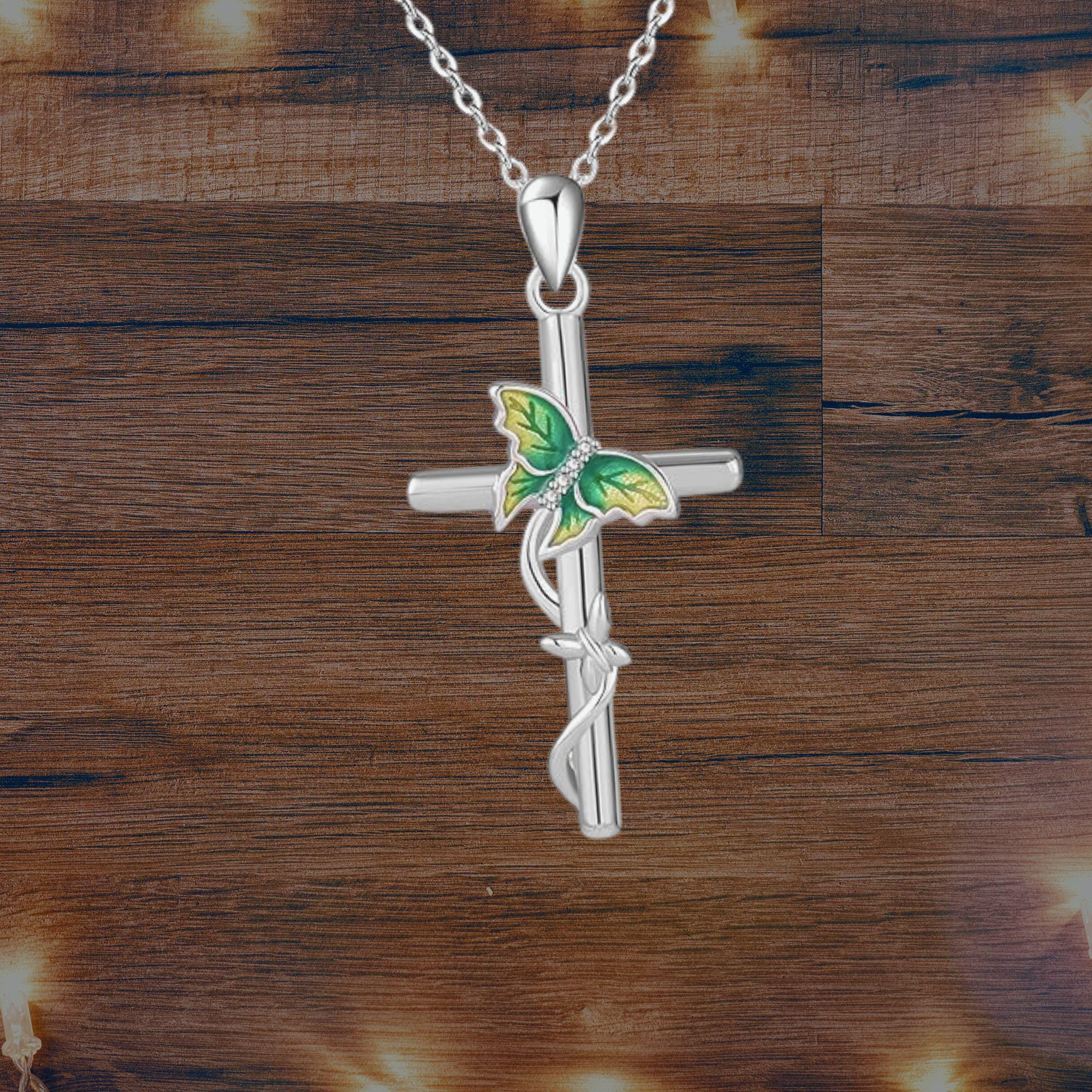 Butterfly Cross Pendant Necklace 925 Sterling Silver Cross Pendant ...