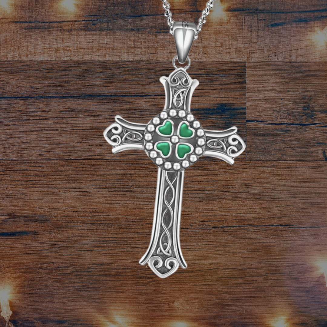 Cross Necklace 925 Sterling Silver Four Leaf Clover Celtic Cross ...