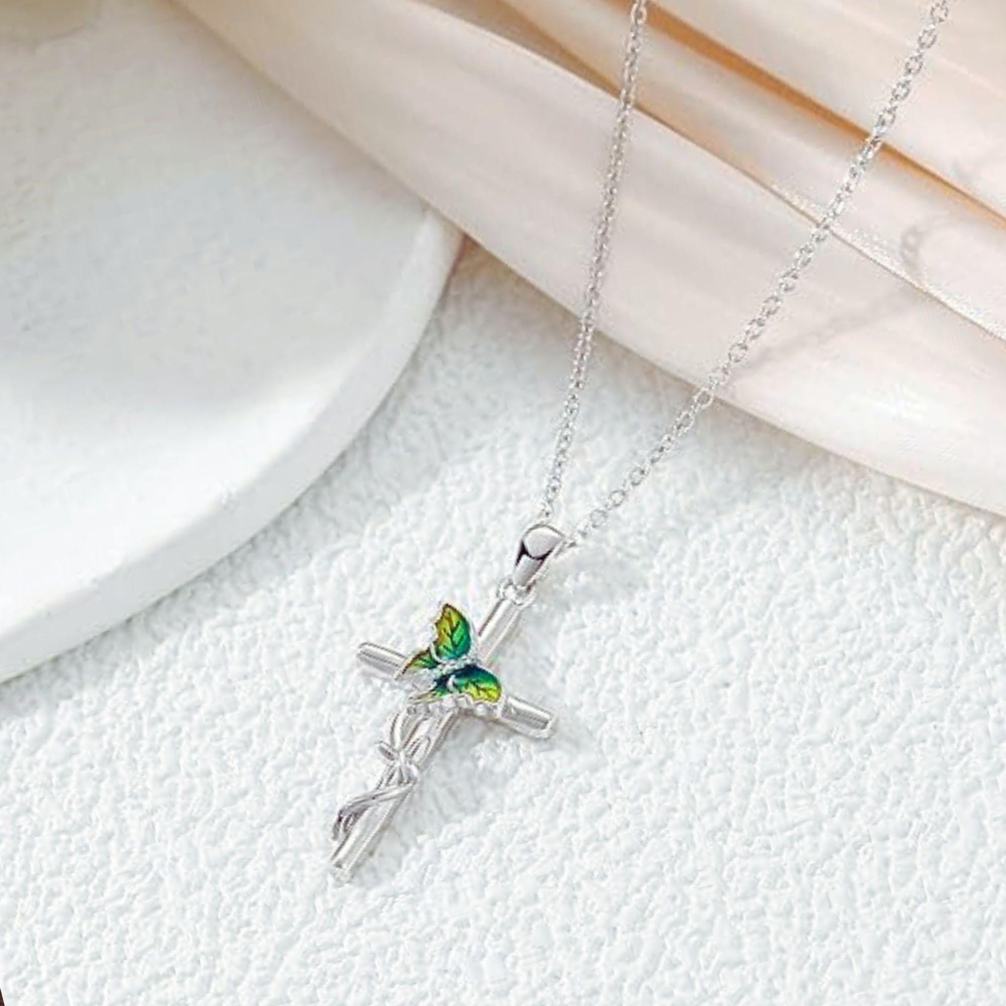 Butterfly Cross Pendant Necklace 925 Sterling Silver Cross Pendant ...