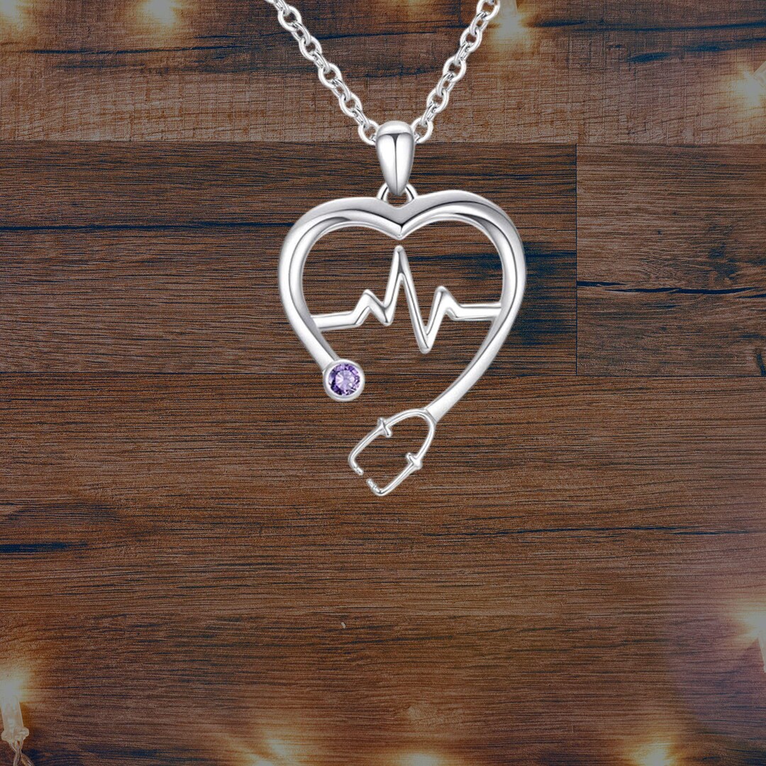 Stethoscope Heart Rate Medical Necklace 925 Sterling Silver Love Heart ...
