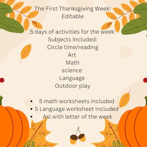 Editable Preschool November Lesson Plan the First Thanksgiving Lesson ...