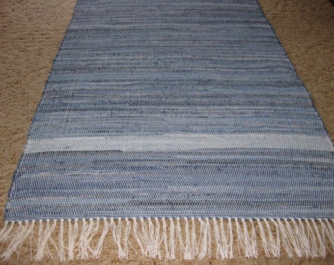 Handwoven Denim W/ Light Border Rag Rug 25 X 94 - Etsy