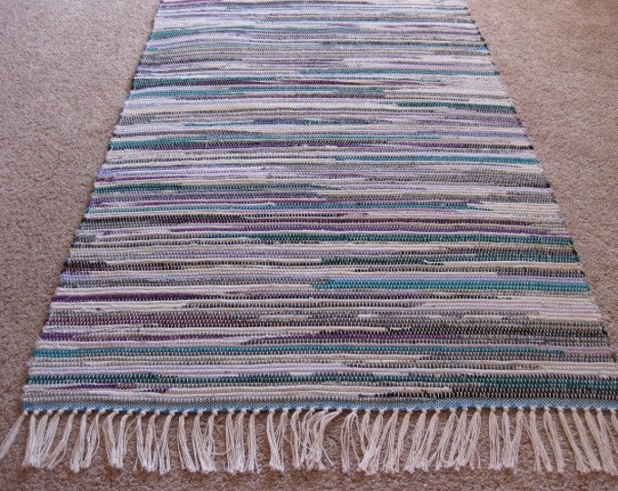 Hand Woven Gray, Purple, Teal Rag Rug 25 X 58 - Etsy