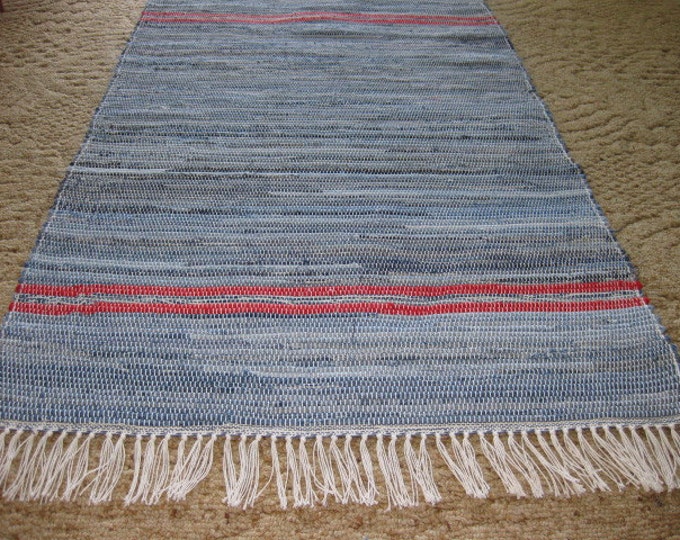 Handwoven Denim W/ Red Border Rag Rug 25 X 46 (A) - Etsy