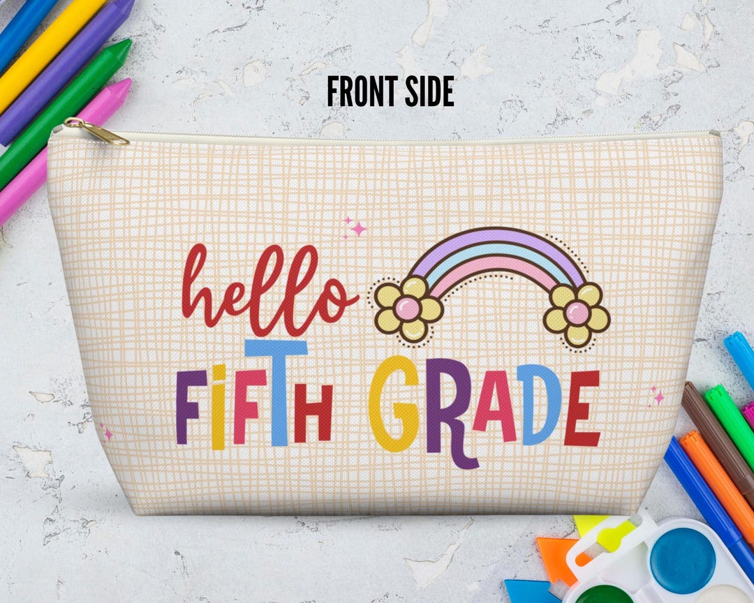Personalized Hello Fifth Grade Pencil Case – Custom Name Zipper Pouch ...