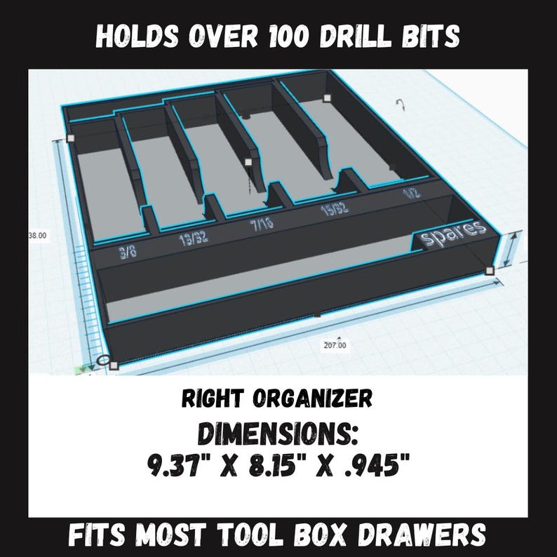 Drill Bit Organizer - Fits Most Toolbox Drawers - Easily Accessible ...