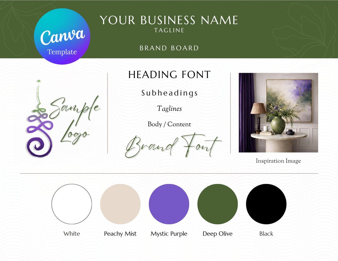 Elegant Brand Board Canva Template • Done-for-you • Color Palette Hex ...